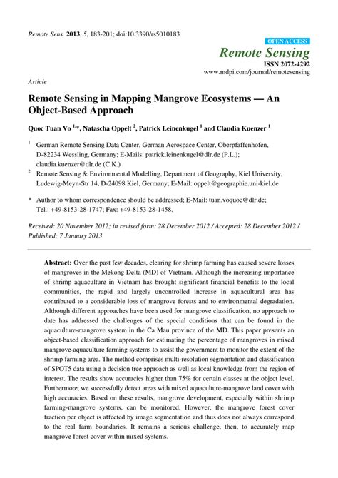 pdf remote sensing in mapping mangrove ecosystems — an object based approach