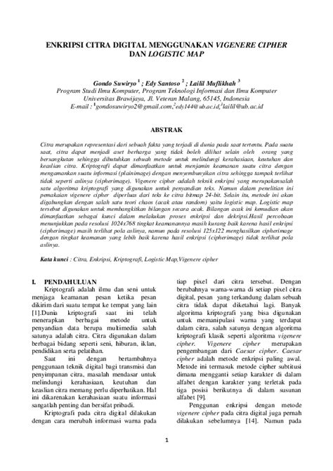 pdf enkripsi citra digital menggunakan vigenere cipher dan logistic map deri sas