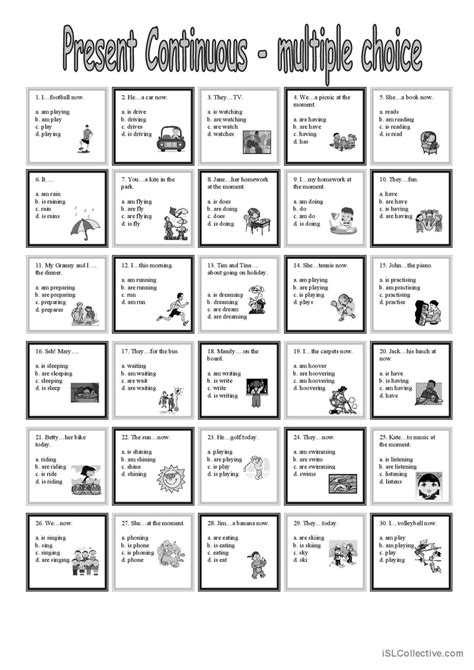 Present Continuous Multiple Choice English ESL Worksheets Pdf Doc