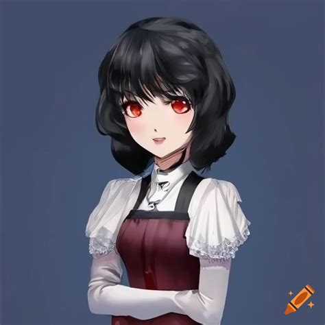 Elegant Anime Woman With Black Hair And Red Eyes