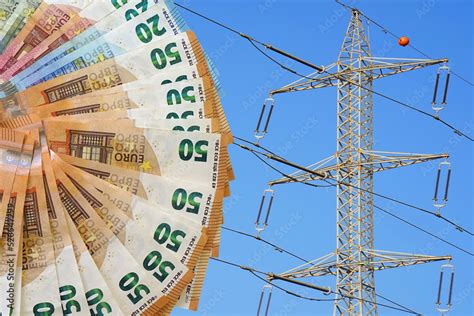Euro Banknotes On Electric Pole Background Energy Crisis In Europe