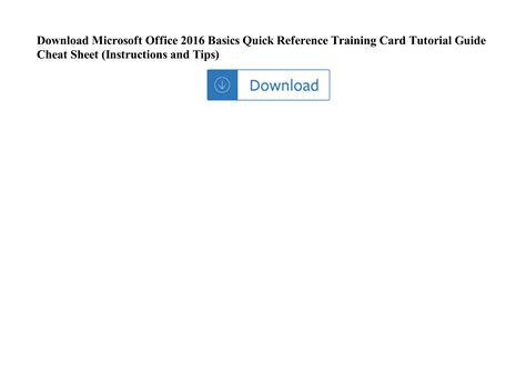 Microsoft Office Basics Quick Reference Training Card Tutorial