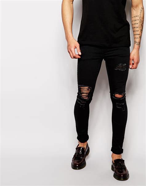 Asos Extreme Super Skinny Jeans With Extreme Rips In Black For Men Lyst
