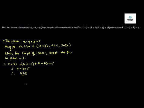 find the distance of the point 1 5 10 from the point of intersection of the line →r