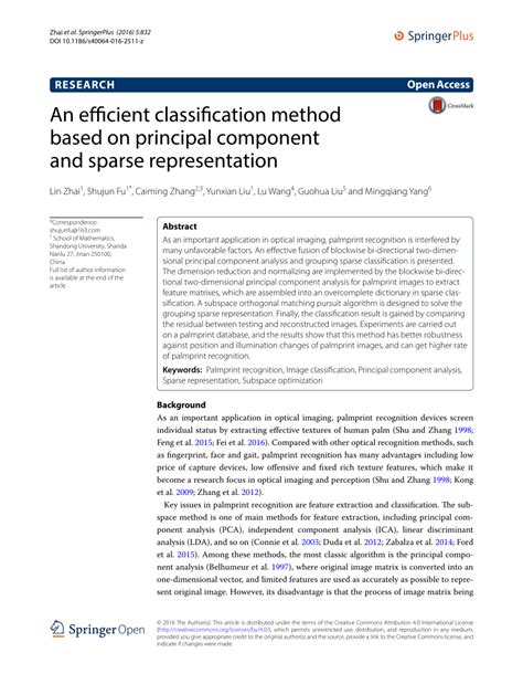 pdf an efficient classification method based on principal component and sparse representation