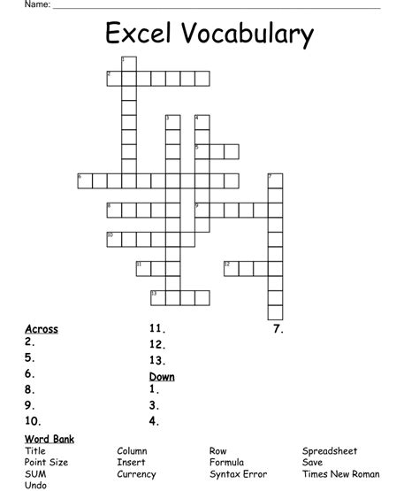 Excel Vocabulary Crossword Wordmint