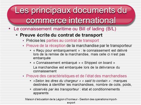 Commerce international Gestion des opérations import export