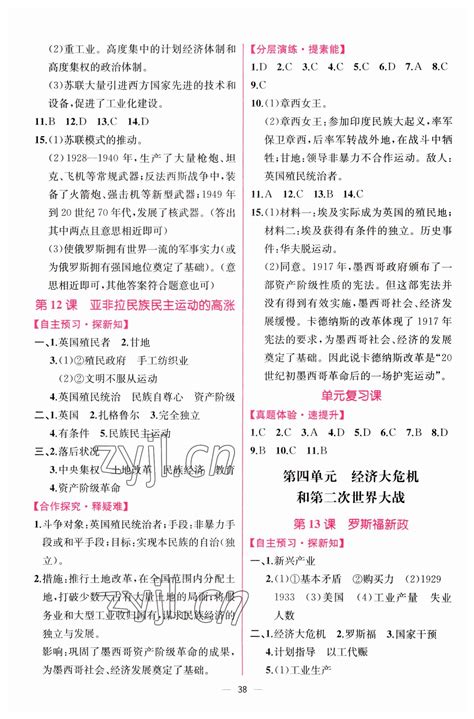 2023年同步导学案课时练九年级历史下册人教版答案青夏教育精英家教网