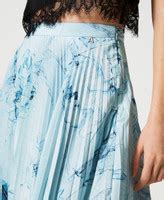Jupe longue en satin plissé avec dentelle Femme Bleu TWINSET Milano