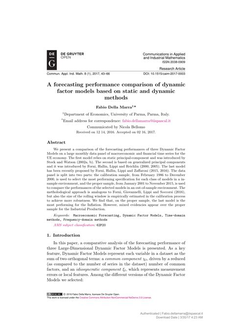 pdf a forecasting performance comparison of dynamic factor models based on static and dynamic