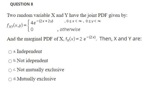 solved question 8 two random variable x and y have the joint