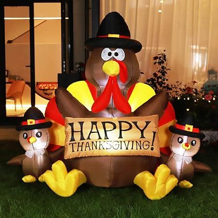 Amazon 6 Foot Tall Happy Thanksgiving Inflatable Turkey On Pumpkin