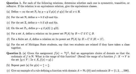 solved question 1 for each of the following relations