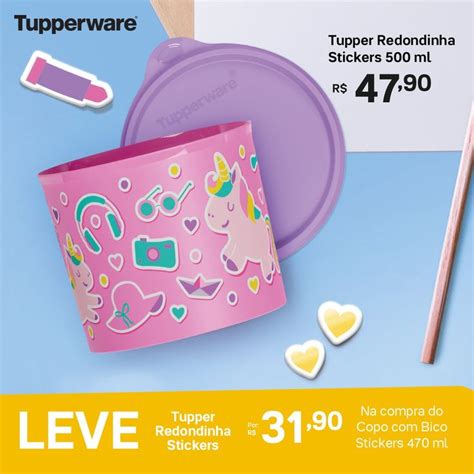 A Tupperware Redondinha Stickers 500ml Rosa Armazena Alimentos Secos