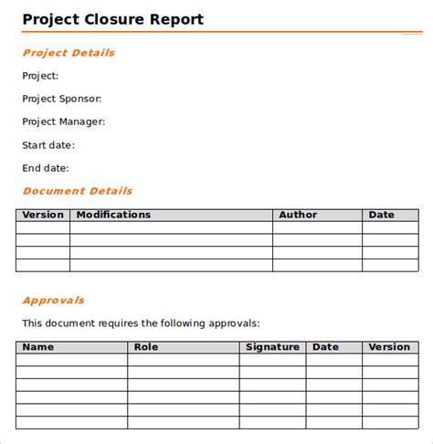 Closure Report Template