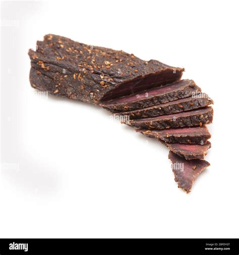 Beef Biltong South African Beef Jerky Isolated On A White Studio
