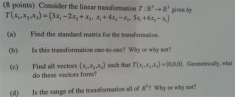 solved consider the linear transformation t r3 rightarrow