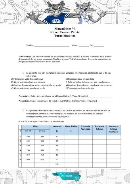 Primer Examen Parcial De Matem Tica Rvinsh Shcn Udocz