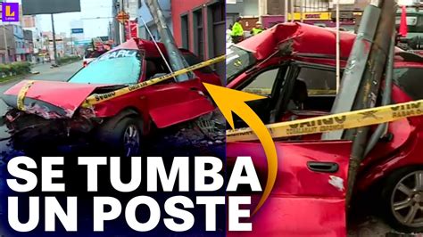 Carro se estrella contra poste de luz en Lince Chofer salió ileso del