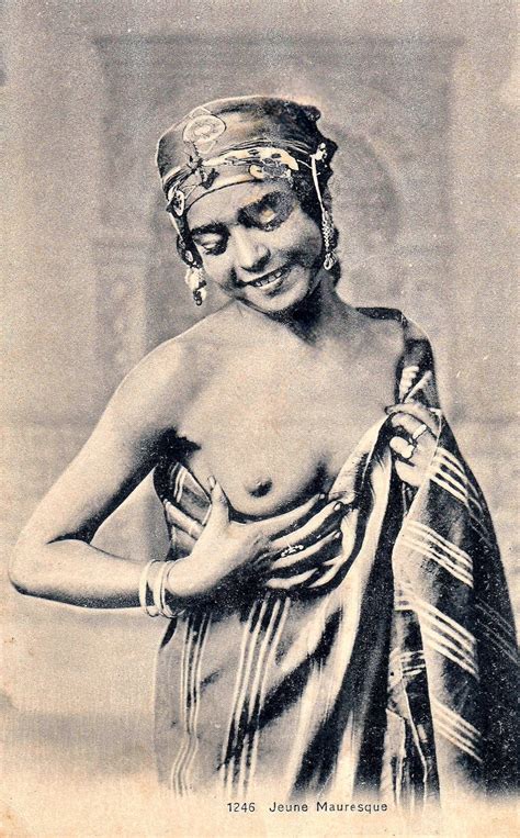 Reprinted Old Postcard Photograph Of Semi Topless North Africa