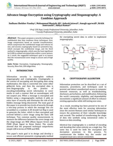 irjet advance image encryption using cryptography and steganography a combine approach by
