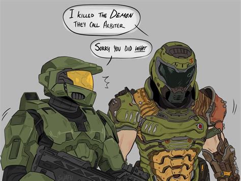 Doom Eternal Crossover Fan Art Doom Videogame Halo Funny Doom
