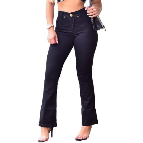 Calça Flare Feminina Jeans Modeladora Cintura Alta Empina Bumbum