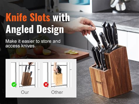 VEVOR Universal Knife Holder Acacia Wood Knife Block Without Knives