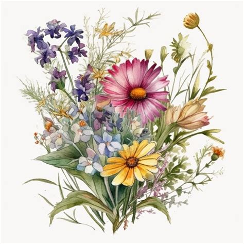 Watercolor Wildflower Bouquet Clipart High Quality Art Digital