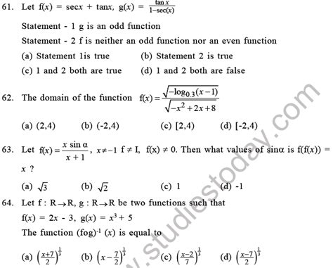 jee mathematics relation and functions mcqs set c multiple choice questions