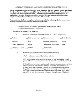 Fillable Online AFFIDAVIT OF COMMON LAW MARRIAGE DOMESTIC
