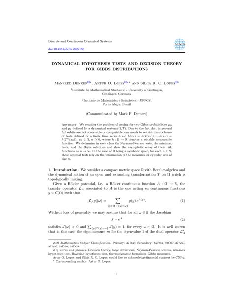 pdf dynamical hypothesis tests and decision theory for gibbs distributions