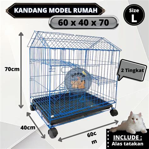 Jual Kandang Kucing Model Rumah 60x40x70 2 Tingkat Roda Kandang