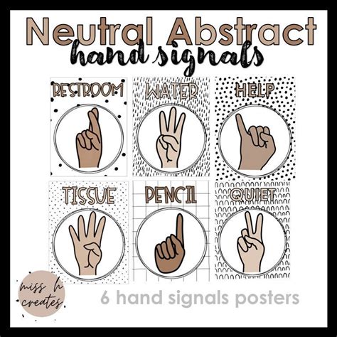 Neutral Abstract Hand Signals Classroom Posters Editable Etsy