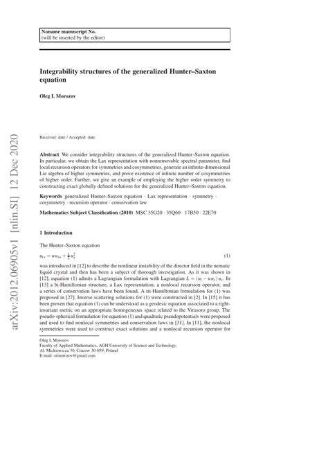 pdf integrability structures of the generalized hunter saxton equation
