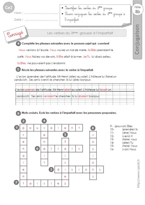 ce2 les verbes du 3ème groupe à l imparfait Exercices