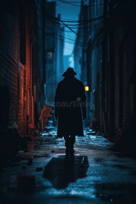 A Person Walking Down A Dark Alley Way Generative Ai Image Stock
