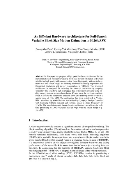 pdf an efficient hardware architecture for full search variable block size motion estimation
