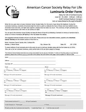 Fillable Online Relay Acsevents Relay For Life Of Cortland County