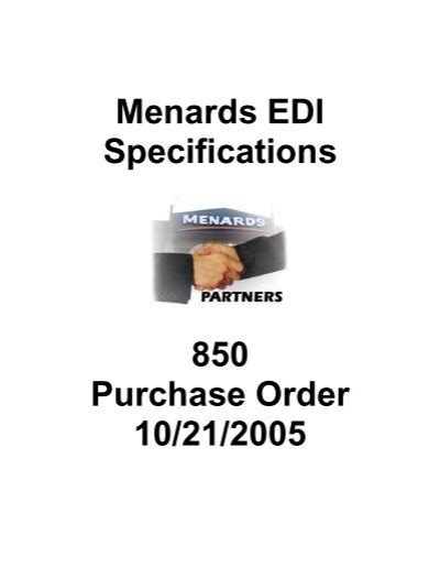 Menards EDI Specifications 850 Purchase Order 10 21 2005 Jobisez