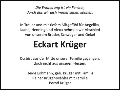 Das Trauerportal für Lüchow Dannenberg Todesanzeigen Eckart Krüger