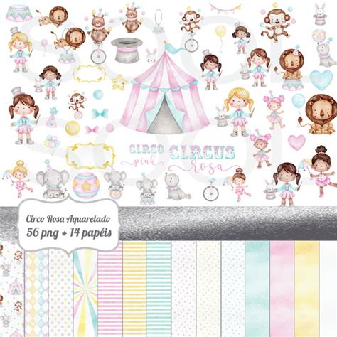 Kit Digital Circo Rosa Aquarela Elo Produtos Especiais