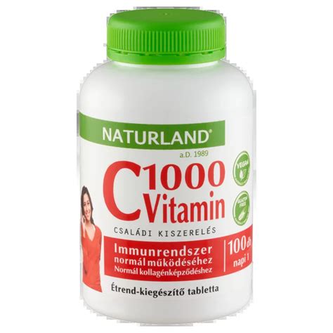 Naturland C vitamin 1000 mg étrend kiegészítő tabletta 100 db 130 g