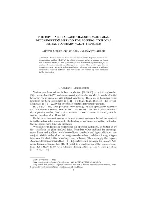 pdf the combined laplace transform adomian decomposition method for solving nonlocal initial