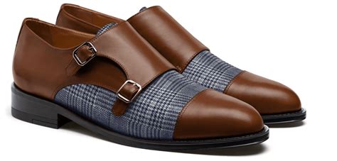 Chaussures Monk Bout Droit Cuir Et Tweed Marron Et Bleu Hockerty