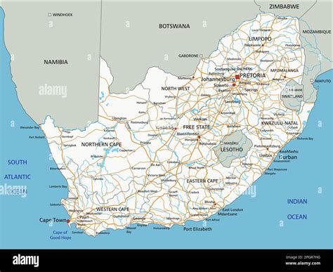 High Detailed South Africa Road Map With Labeling Stock Vector Image