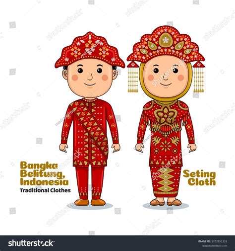Couple Wear Bangka Belitung Traditional Clothes Stock Vector Royalty