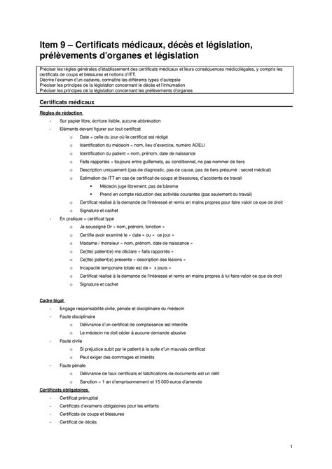 Item 9 Certificats médicaux Item 9 Certificats et et les des