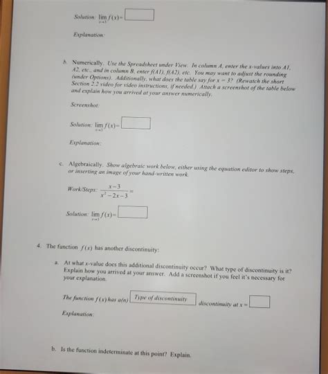 solved limits and continuity complete the following problems
