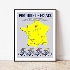Tour De France Route Map Cycling Print Cycling Wall Art Cycling Gift